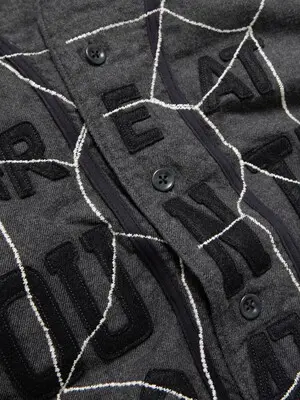 Kapital Embroidered Felt-trimmed Cotton And Wool-blend Shirt - Gray
