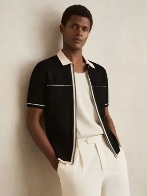 REISS Baxter Compact-knit Tipped Zip-through Shirt