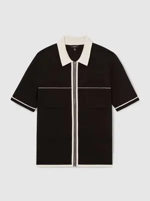 REISS Baxter Compact-knit Tipped Zip-through Shirt