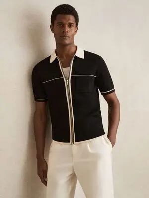 REISS Baxter Compact-knit Tipped Zip-through Shirt
