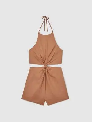 REISS Linen Halterneck Playsuit