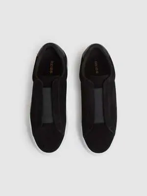 REISS Suede Slip-on Trainers - Black