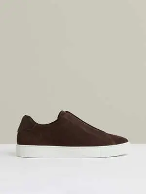 REISS Suede Slip-on Trainers - Chocolate Brown