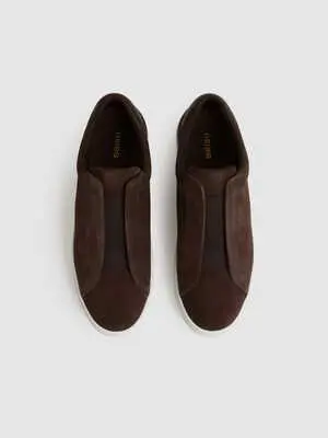REISS Suede Slip-on Trainers - Chocolate Brown