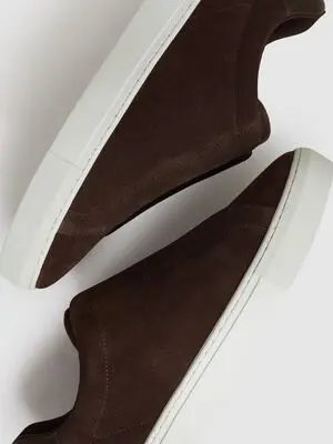 REISS Suede Slip-on Trainers - Chocolate Brown