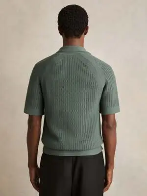 REISS Alphonso Cotton Textured-knit Cuban-collar Shirt