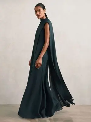 REISS Greta Petite Crepe Cape Maxi Dress - Teal Green