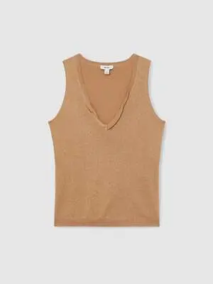 REISS Metallic-knit Twist-neckline Vest