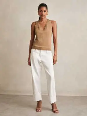 REISS Metallic-knit Twist-neckline Vest