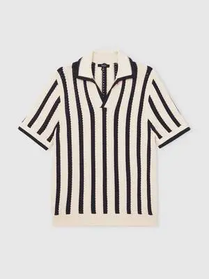 REISS Duncan Cotton Blend Stripe Knit Polo Shirt