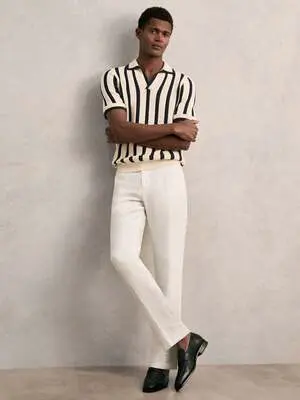 REISS Duncan Cotton Blend Stripe Knit Polo Shirt