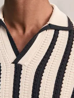 REISS Duncan Cotton Blend Stripe Knit Polo Shirt