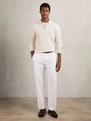 REISS Hamilton Wool Waffle-knit Half-zip Polo Shirt - Off White