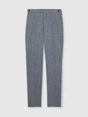 REISS Reef Slim Fit Linen Check Suit Trousers