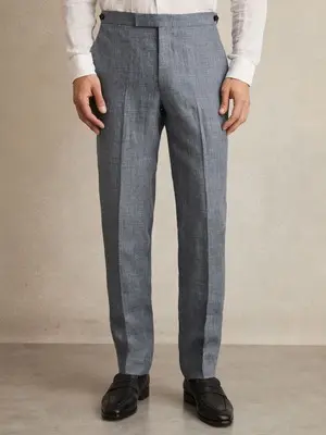 REISS Reef Slim Fit Linen Check Suit Trousers