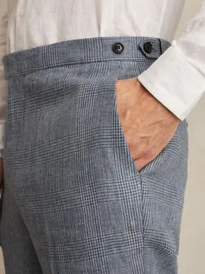 REISS Reef Slim Fit Linen Check Suit Trousers