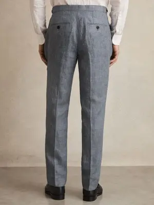 REISS Reef Slim Fit Linen Check Suit Trousers