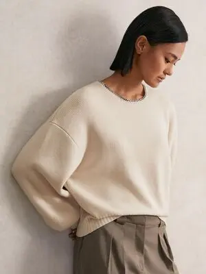 REISS Nadia Wool-Blend Jumper With Chain Cream