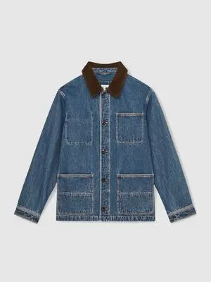 REISS Corduroy-collar Denim Worker Jacket
