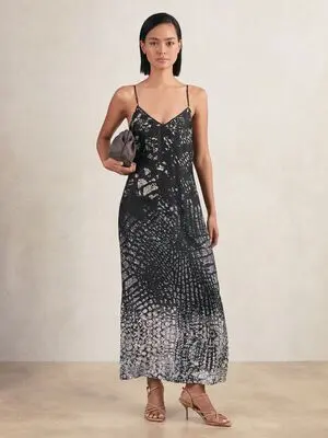 REISS Lornie Printed Maxi Slip Dress