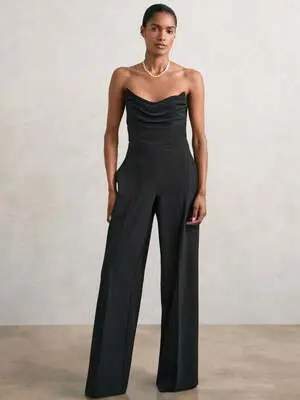REISS Ayla Structured Strapless Wide-leg Jumpsuit - Black