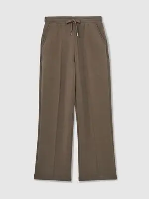 REISS Bernie Premium Interlock Wide-leg Joggers - Khaki Green