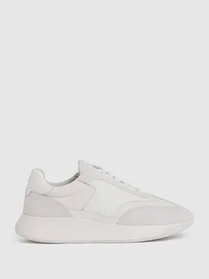 REISS Emmett Bonded Leather And Suede Trainers - White
