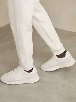 REISS Emmett Bonded Leather And Suede Trainers - White