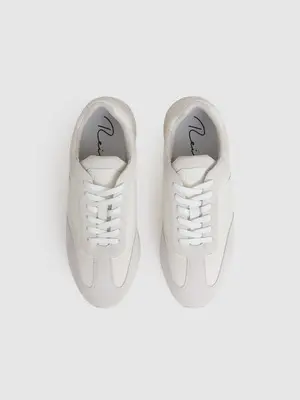 REISS Emmett Bonded Leather And Suede Trainers - White
