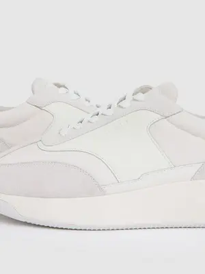 REISS Emmett Bonded Leather And Suede Trainers - White
