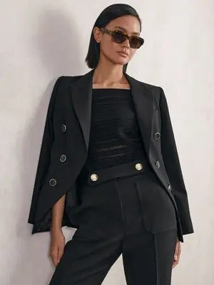 REISS Lia Wool-blend Double-breasted Blazer - Black