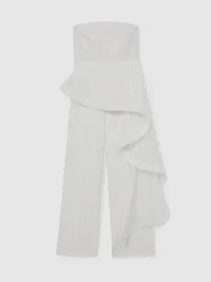 REISS Rhiannon Silk Ruffle Bandeau Wide-leg Jumpsuit