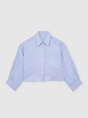 REISS Solena Oversized Linen Shirt - Blue