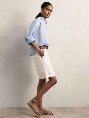 REISS Solena Oversized Linen Shirt - Blue