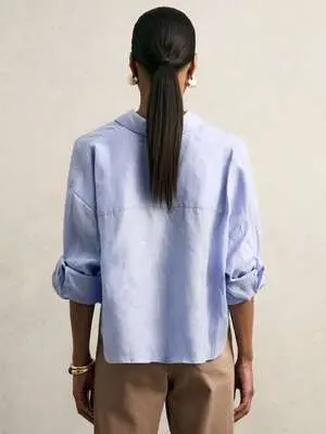 REISS Solena Oversized Linen Shirt - Blue