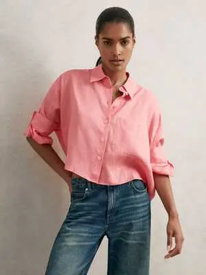 REISS Solena Oversized Linen Shirt - Pink