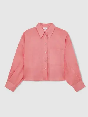REISS Solena Oversized Linen Shirt - Pink