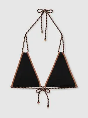 REISS Effie Triangle Bikini Top - Black/brown