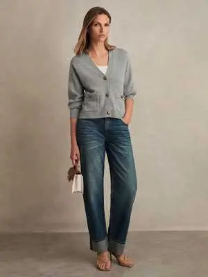 REISS Wool-cashmere Button Cardigan - Silver Grey