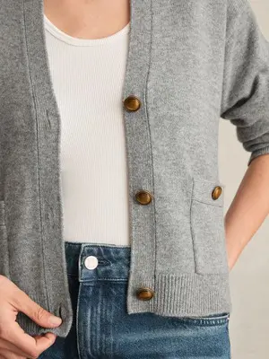 REISS Wool-cashmere Button Cardigan - Silver Grey