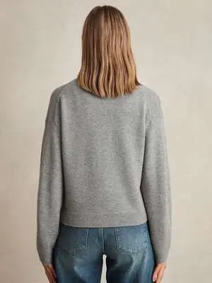 REISS Wool-cashmere Button Cardigan - Silver Grey