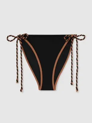 REISS Effie Twist-strap Tie-side Bikini Bottoms - Black/brown