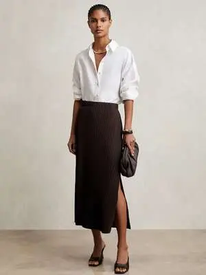 REISS Pippa Pleated Jersey Midi Skirt - Burgundy