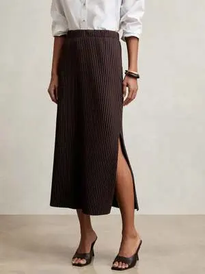 REISS Pippa Pleated Jersey Midi Skirt - Burgundy