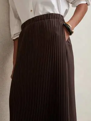 REISS Pippa Pleated Jersey Midi Skirt - Burgundy