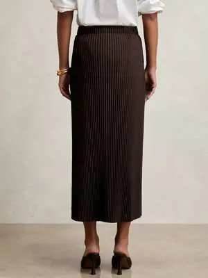 REISS Pippa Pleated Jersey Midi Skirt - Burgundy