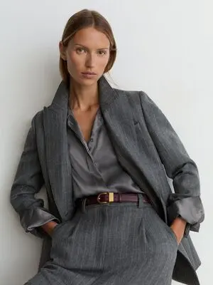 REISS Ameira Silk-satin Shirt - Dark Grey