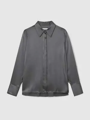 REISS Ameira Silk-satin Shirt - Dark Grey
