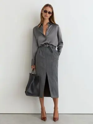 REISS Ameira Silk-satin Shirt - Dark Grey