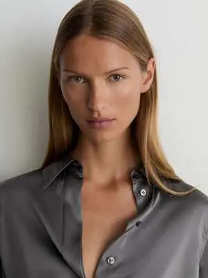 REISS Ameira Silk-satin Shirt - Dark Grey